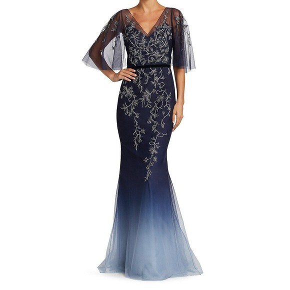 Marchesa | Dresses | Marchesa Notte Blue Ombre Floral Embroidered ...